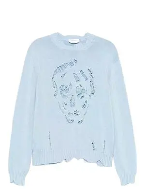 Alexander McQueen Distressed Skull Sweater - Blue