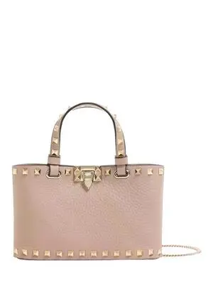 Valentino Garavani Valentino Garavani Rockstud Mini Shopping Bag In Grainy Calfskin Neutrals