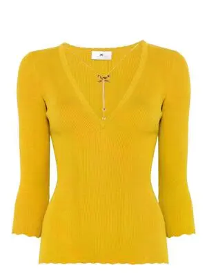 Elisabetta Franchi Necklace Detail Ribbed Top - Yellow