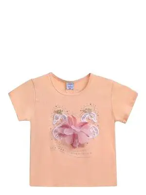 MIMI TUTU Swan Applique T-shirt - Peach