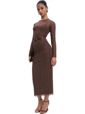 REFORMATION Rene Mesh Knit Midi Dress Choco Dot