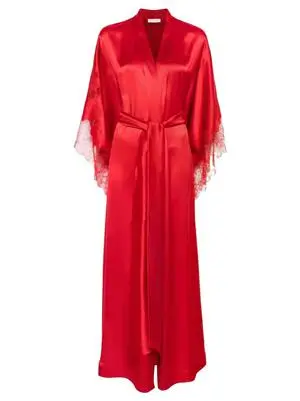 Carine Gilson Calais Caudry-lace Silk Dressing Gown - Red