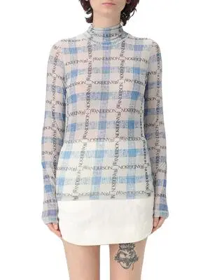 JW Anderson Long Sleeve Turtleneck Top With Plaid Logo Print - Blue