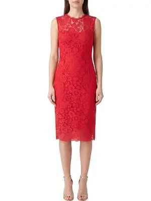 Dolce & Gabbana Sleeveless Lace Midi Sheath Dress - Red