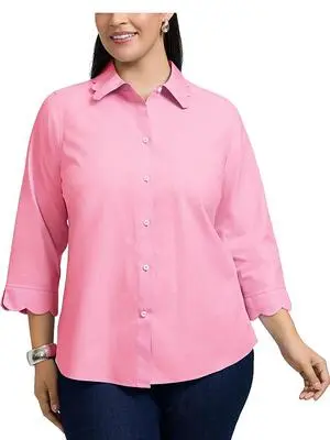 Foxcroft Gwen Three-quarter Sleeve Oxford Shirt - Pink Sea Glass