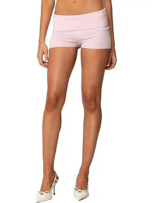 EDIKTED Jamie Fold Over Knit Shorts - Light-pink