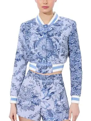 Alice + Olivia Barton Cropped Varsity Jacket - Blue Multi