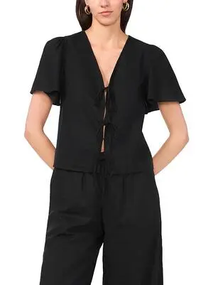 1.State Short Sleeve Tie Front Top - Rich Black