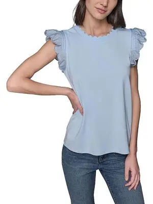 Karl Lagerfeld Paris Sleeveless Ruffled Top Chambray Blue