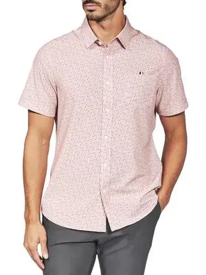 7 Diamonds Seager Geo Print Short Sleeve Performance Button-up Shirt - Rose