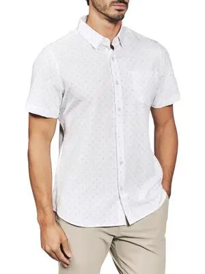 7 Diamonds Kanan Diamond Print Short Sleeve Stretch Seersucker Button-up Shirt - White