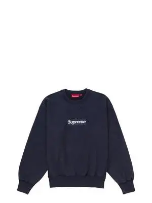 Supreme Washed Box Logo Crewneck Sweatshirt - Navy Blue