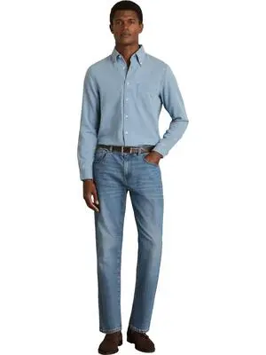 REISS Minoa Cotton-piqué Button-down Chambray Shirt - Washed Blue