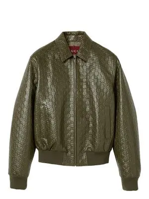 Gucci Embossed Gg Leather Bomber Jacket - Green