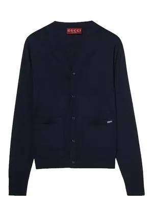 Gucci Fine Wool Knit Cardigan With Intarsia - Blue
