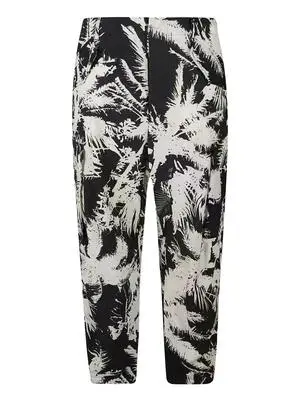LANEUS Printed Cotton Trousers - White