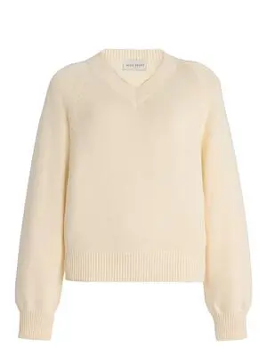 HIGH SPORT Veronica Cotton V-Neck Sweater Ivory