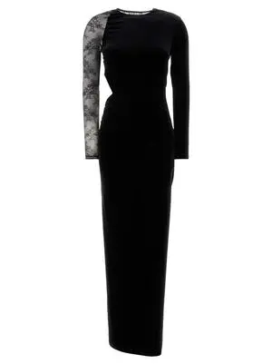 SELF-PORTRAIT Self-Portrait Velvet Long Dress Black