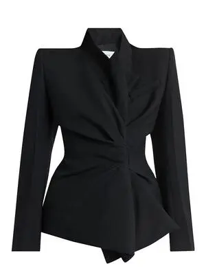 Alexander McQueen Gathered Side Fitted Wool Blazer - Black