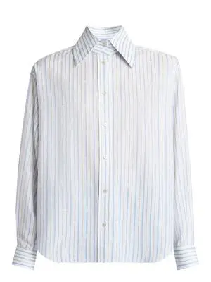 Alexander McQueen Stripe Skull Embroidered Button Down Shirt - White Blue Grey