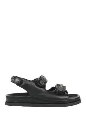 STRATEGIA Leather Sandals With Appliqués - Black
