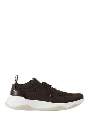 Berluti Shadow Venezia Leather-trimmed Stretch-knit Sneakers - Brown