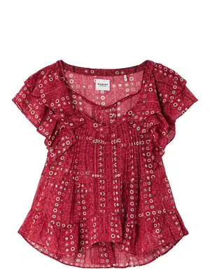 MARANT ETOILE Ruffled Printed Organic Cotton-voile Blouse - Red
