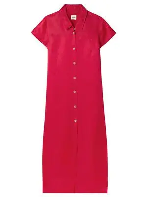 Khaite Effy Silk And Cotton-blend Organza Midi Shirt Dress - Red