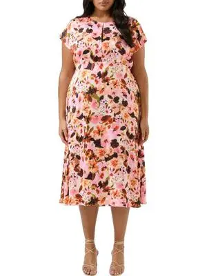 ESTELLE Floral Midi Dress - Pink Print