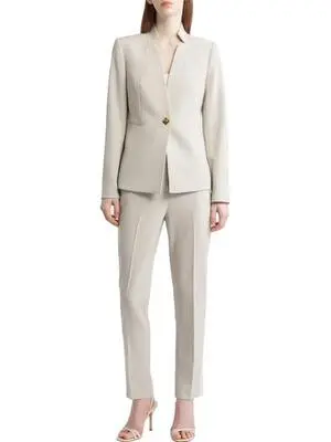 TAHARI ASL Notch Neck One-button Jacket - Oatmeal