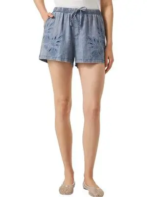 Splendid Cayden Embroidered Chambray Drawstring Shorts - Indigo