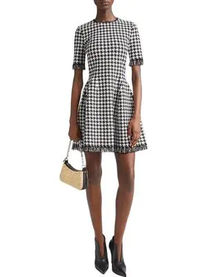 Alexander McQueen Houndstooth Fit & Flare Minidress - Black/ Ivory
