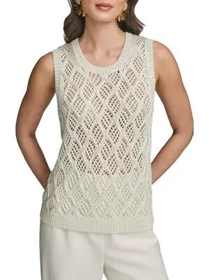 Donna Karan New York Diamond Pattern Sleeveless Sweater - Crm