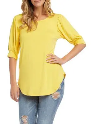 Karen Kane Shirred Sleeve Jersey Top - Lemon