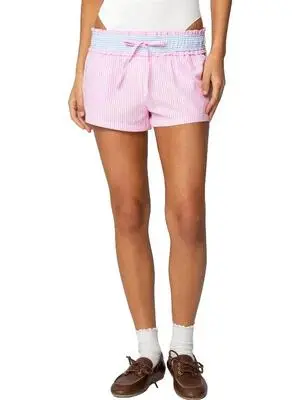 EDIKTED Baylee Striped Seersucker Shorts - Light-pink