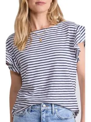 Vineyard Vines Vineyard Vines Flutter Sleeve Cotton T-shirt Medium Stripe White/ Navy