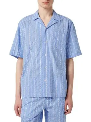 Scotch & Soda Embroidered Cotton Camp Shirt - Sky Blue