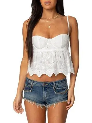 EDIKTED Emme Eyelet Cotton Babydoll Camisole - White