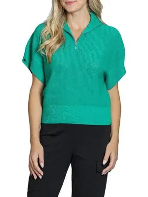 APNY APNY Open Stitch Quarter Zip Sweater Emerald