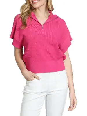 APNY Open Stitch Quarter Zip Sweater - Pink