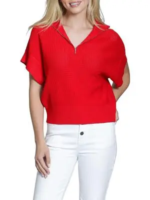 APNY Open Stitch Quarter Zip Sweater - Red