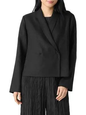 Eileen Fisher Shawl Collar Double Breasted Jacket - Black