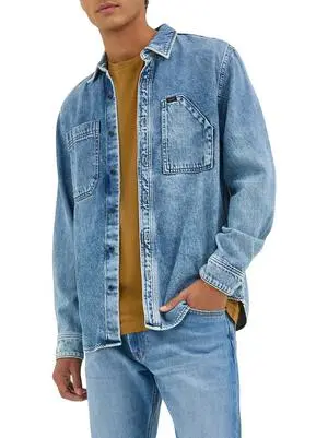 LEEM Engineer Cotton & Lyocell Denim Button-up Overshirt - Blue Meadow Wash