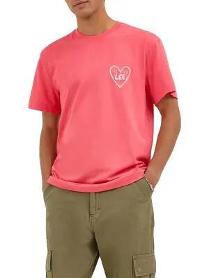 LEEM Heart Logo Embroidered Cotton T-shirt - Lychee