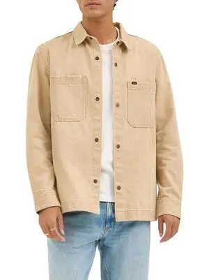 LEEM Cotton Blend Twill Snap-up Overshirt - Cappucino