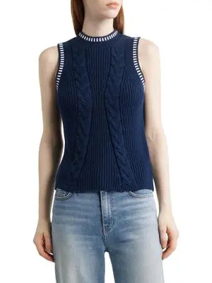 525 America 525 Zoey Cable Stitch Sweater Vest - Dark Blue Multi