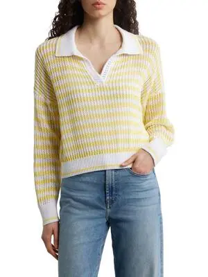 525 America 525 Kimberly Stripe Open Stitch Cotton Sweater - Bleach White Multi