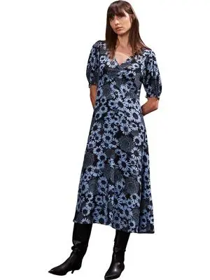 RO&ZO Daisy Print Ruched Front Dress - Blue