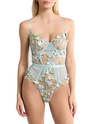 KILO BRAVA Embroidered Underwire Bodysuit - Powder Blue Multi