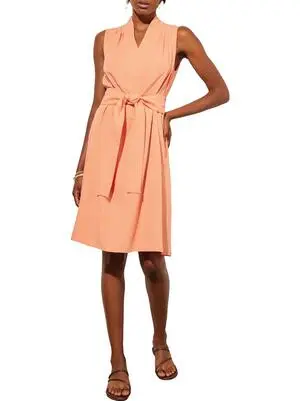 Ming Wang Sleeveless Tie Waist Crepe Midi Dress - Coral Sand